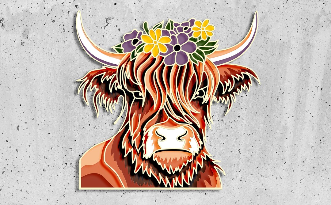 Highland Cow 3D Layered SVG for Cards, Cow Memorial Box, Colorful Cow ...