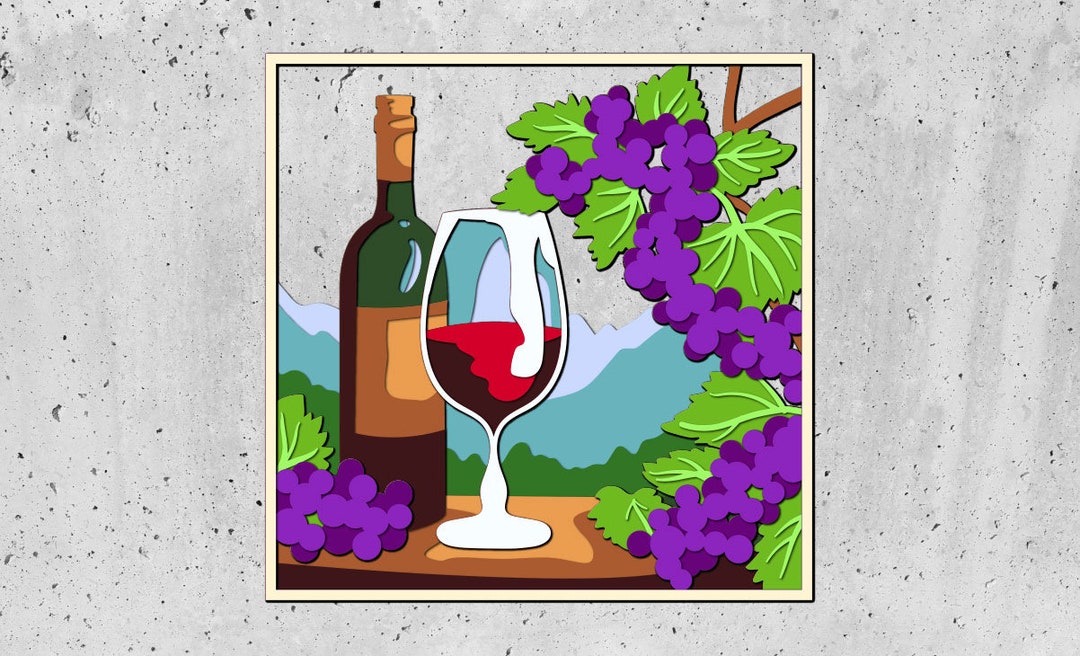 3D SVG Wine Shadow Box Layered, Winery Shadow Box,wine Glass 3D Svg ...