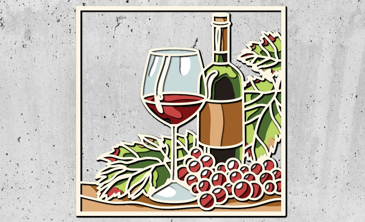3D SVG Wine Shadow Box Layered Grape Vines,leaves 3d Svg, Flowers ...