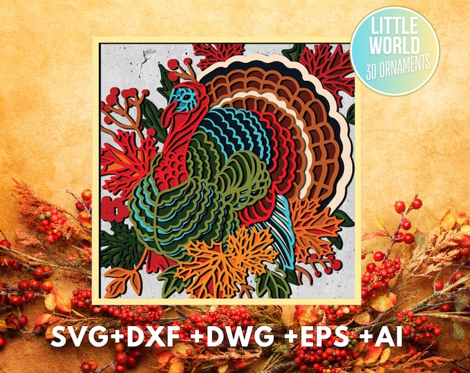 3D SVG Turkey Shadow Box, 3D SVG Thanksgiving, Thanksgiving 3D Shadow ...