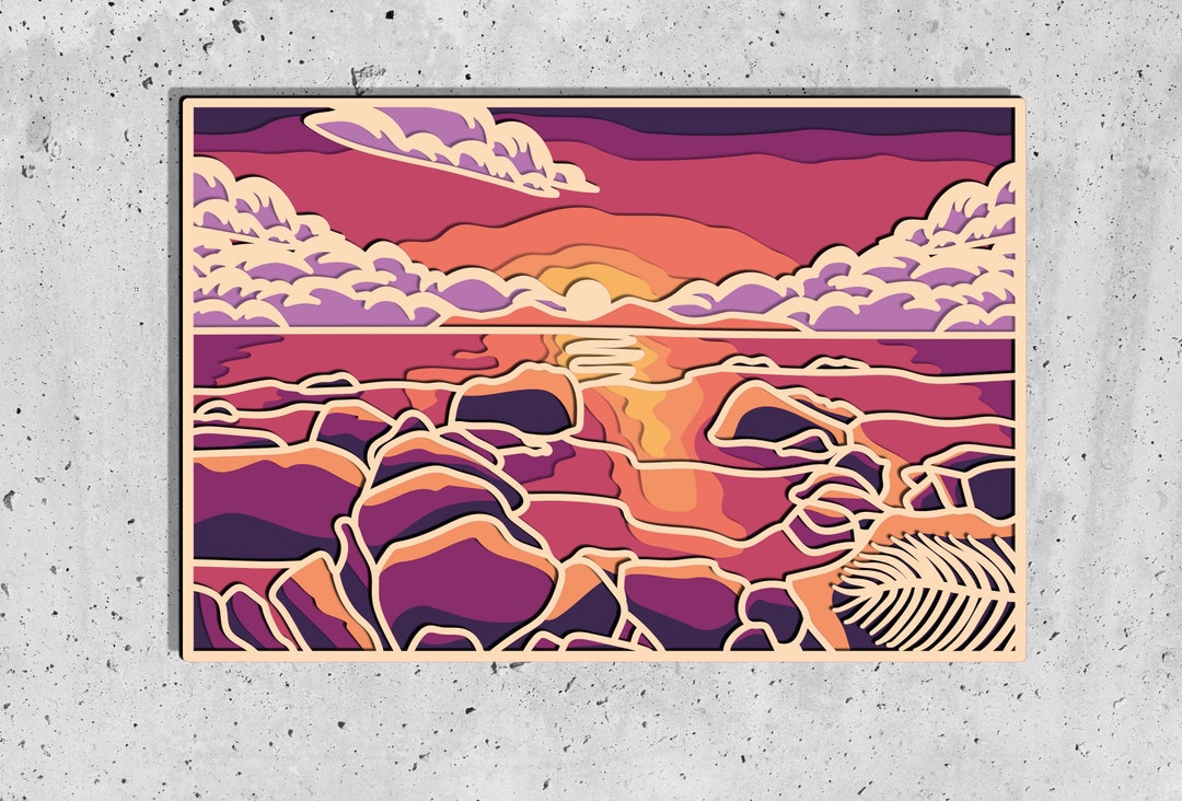 Sunset 3D Laser Svg,sea Wave 3D Zentangle Svg Files, 3D Mandala Svg,dxf ...