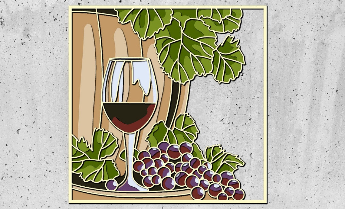3D SVG Wine Shadow Box Layered, Winery Shadow Box,wine Glass 3D Svg ...