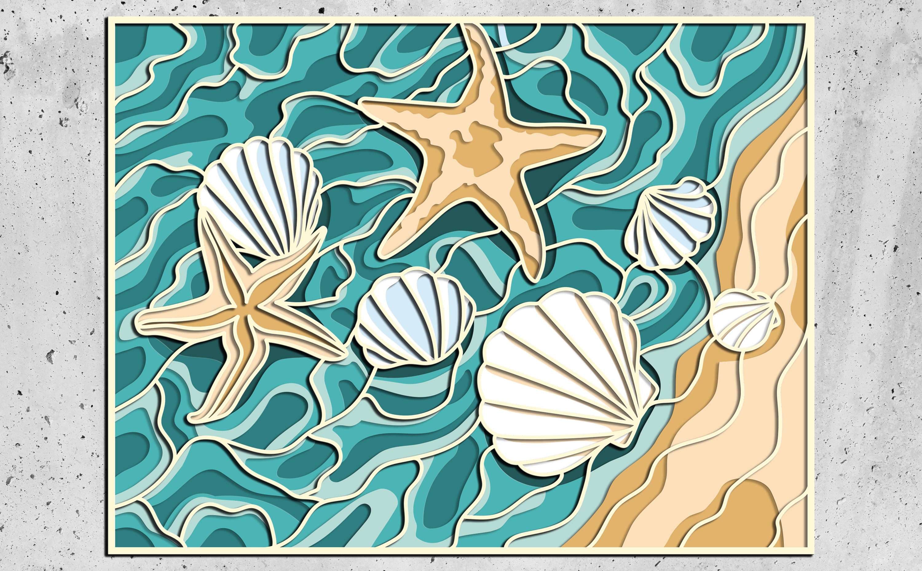 Sea Shells and Starfish 3D Mandala Svg Files, DXF Templates for CNC ...