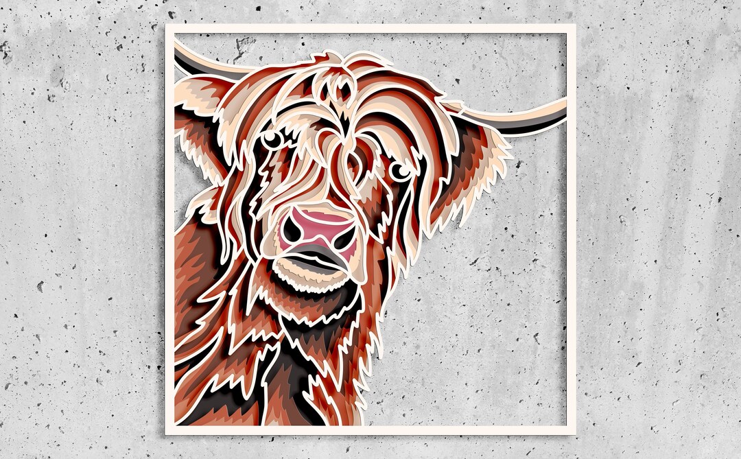 Highland Cow 3D Layered SVG for Cards, Cow Memorial Box, Colorful Cow ...