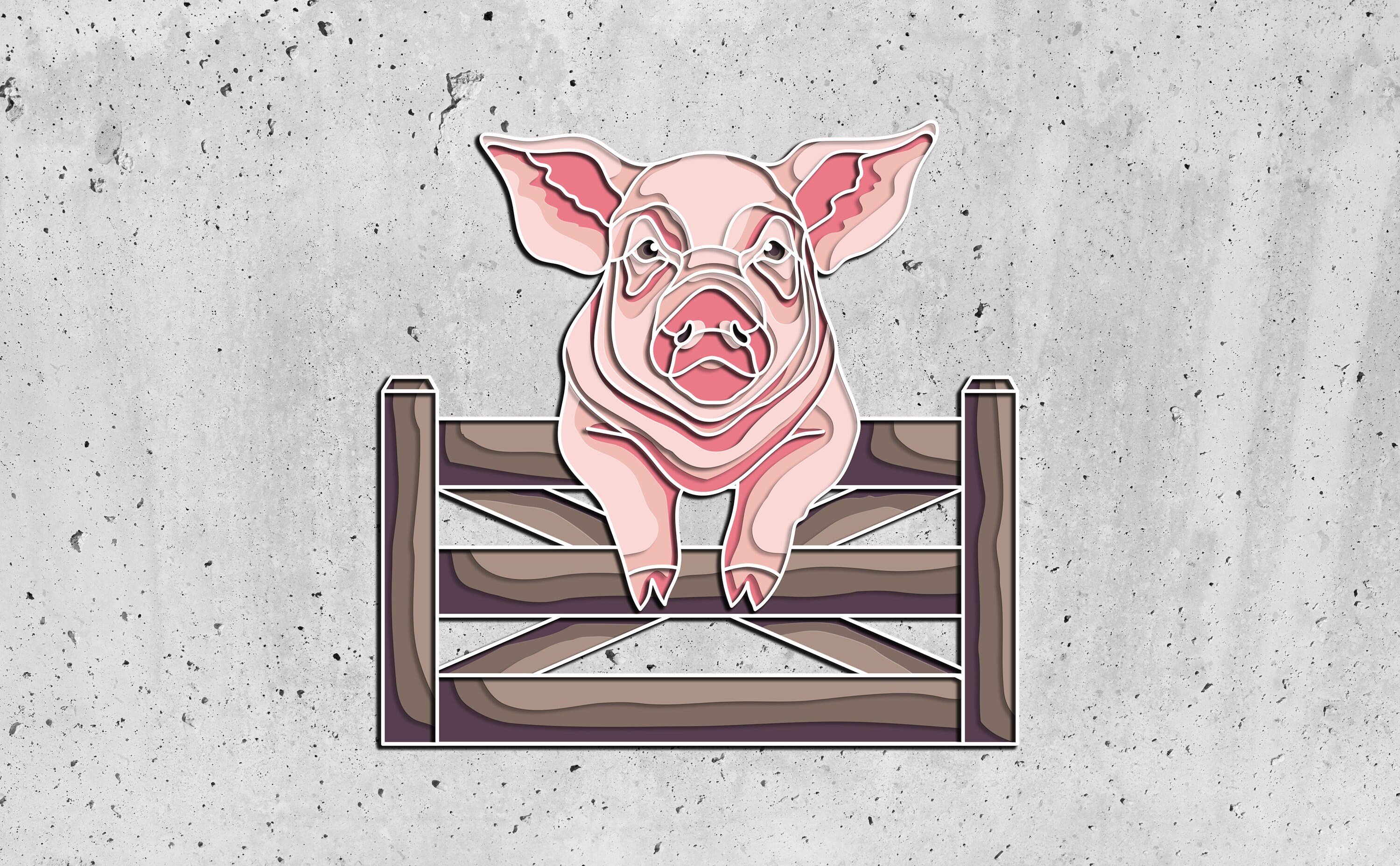 3D Pig Layered SVG for Cardstock, Laser Cut Template Files, Layered CNC ...