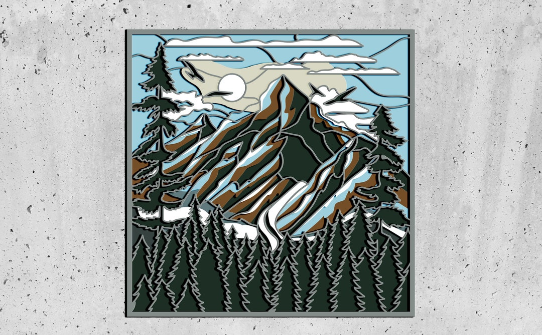 Mountain Shadow Box SVG, Layered Mountains SVG, 3d Mountains Svg ...