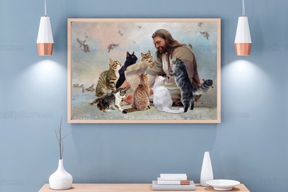 God and Cats Angels Poster/canvas Jesus Poster Cute Cats - Etsy