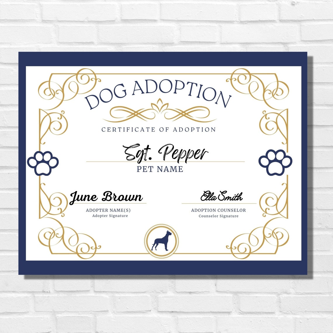 DIGITAL Printable Adoption Certificate, Dog Adoption Certificate ...