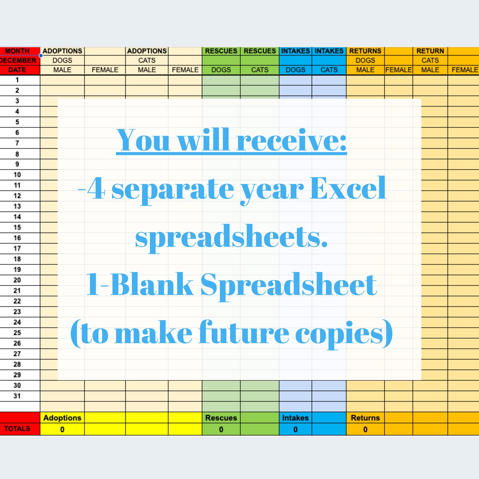 Animal Rescue Spreadsheet: Adoption, Return, Intake Tracker (excel ...