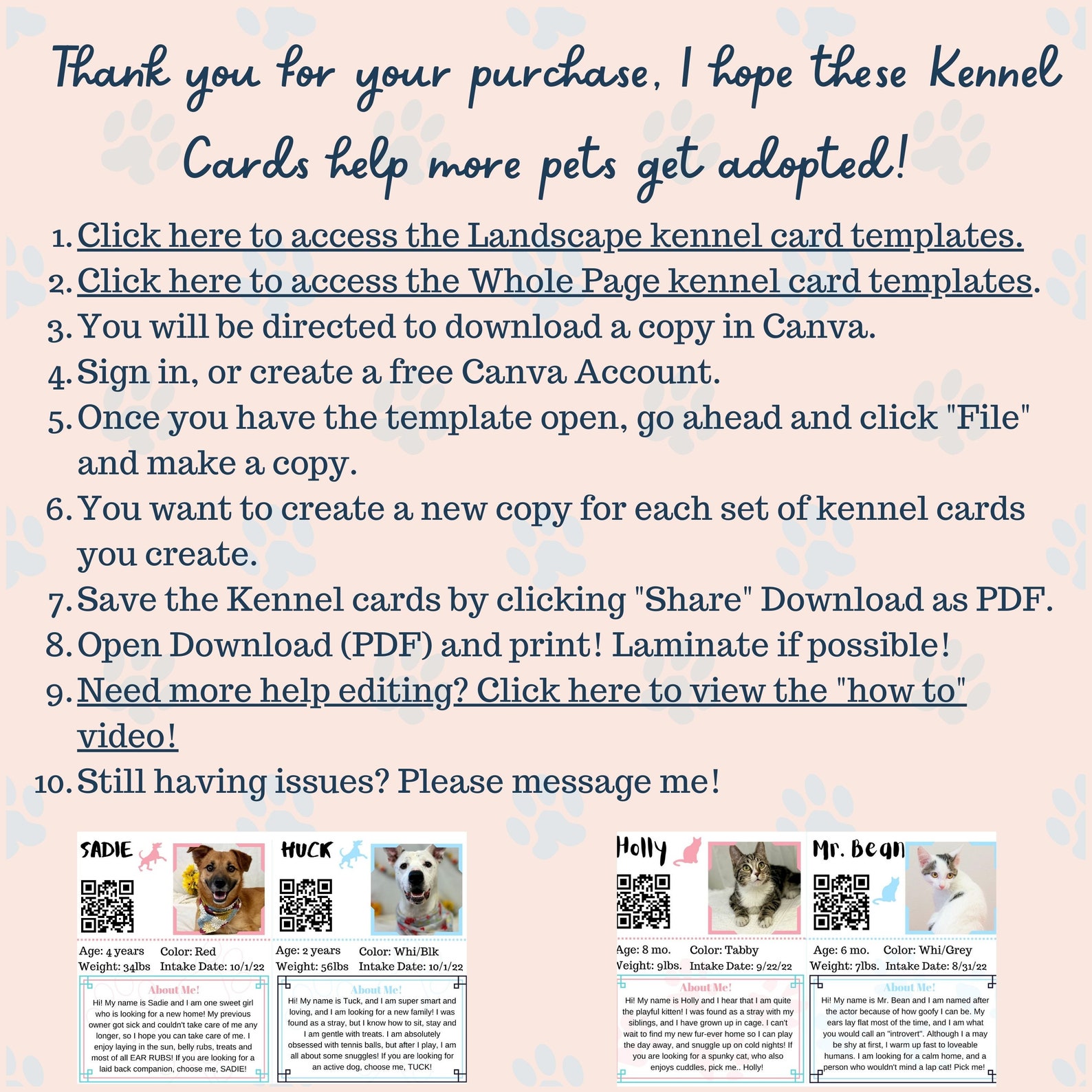 Animal Rescue Kennel Card Template, Dog Cat Cage Card (canva PDF) - Etsy