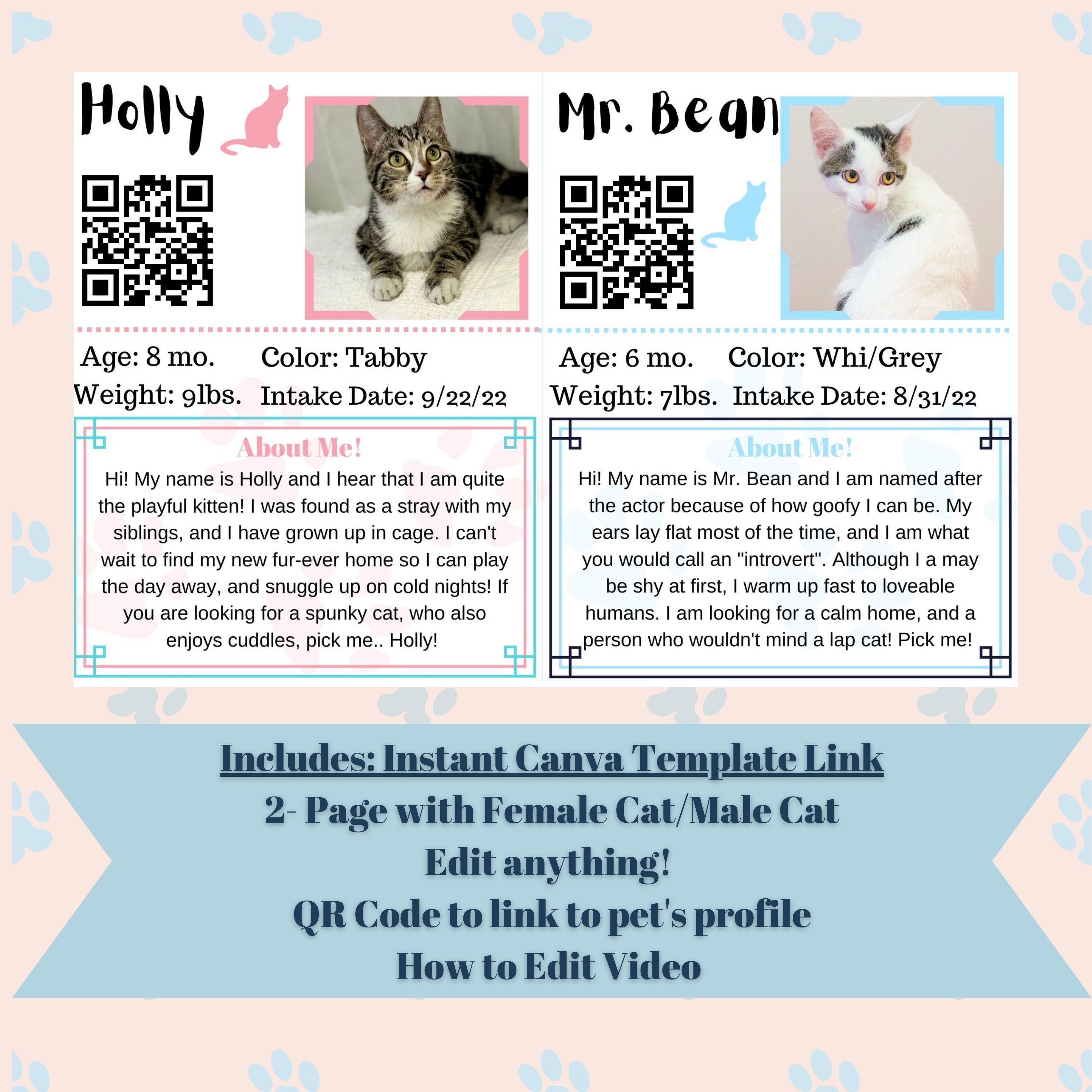 Animal Rescue Kennel Card Template, Dog Cat Cage Card (canva PDF) - Etsy