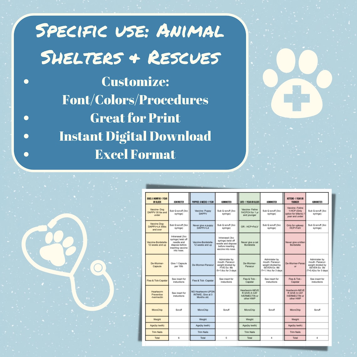 Animal Shelter Intake Template Animal Rescue Intake Spreadsheet Vaccine ...