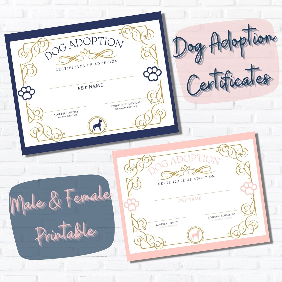 DIGITAL Printable Adoption Certificate, Dog Adoption Certificate ...