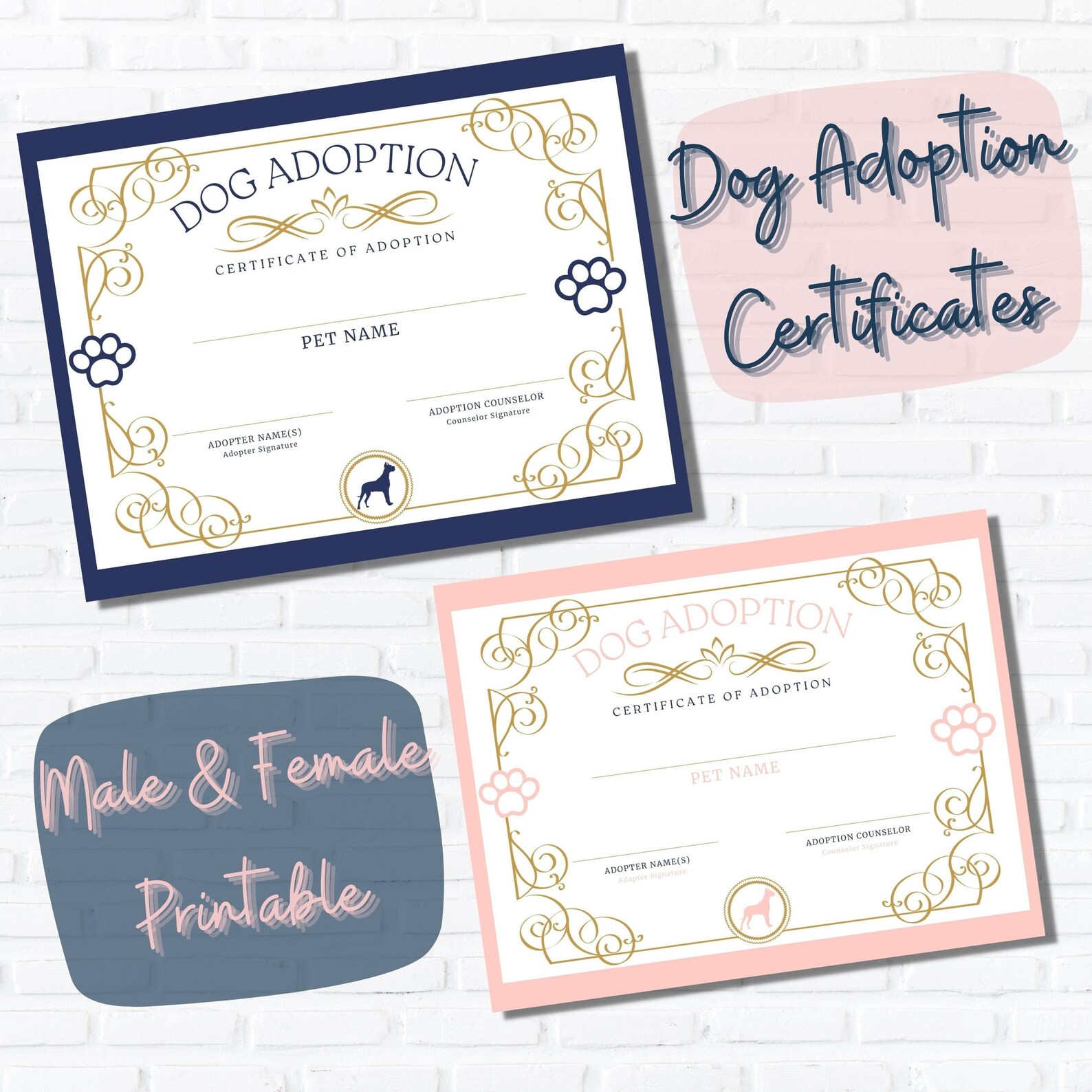 DIGITAL Printable Adoption Certificate, Dog Adoption Certificate ...