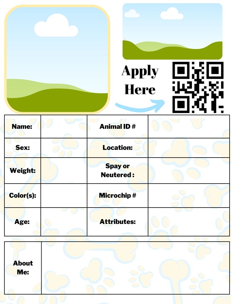 Canva Animal Rescue Printable Kennel Card, Animal Shelter Cage Card ...