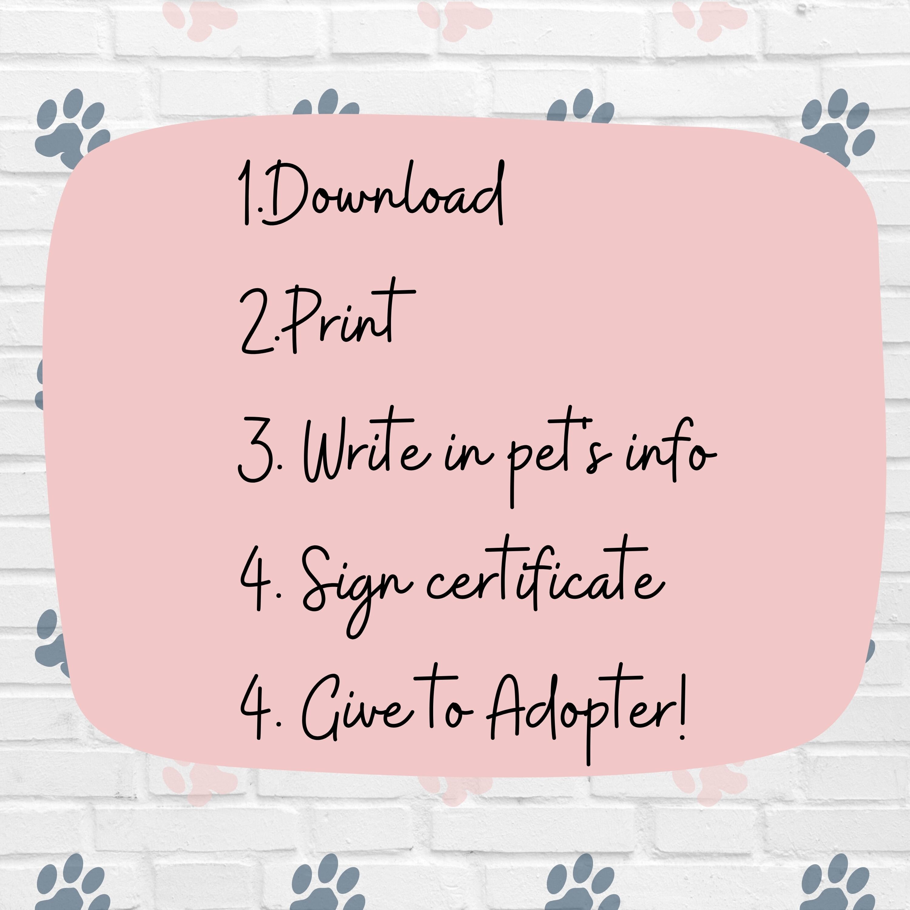 DIGITAL Printable Adoption Certificate, Dog Adoption Certificate ...