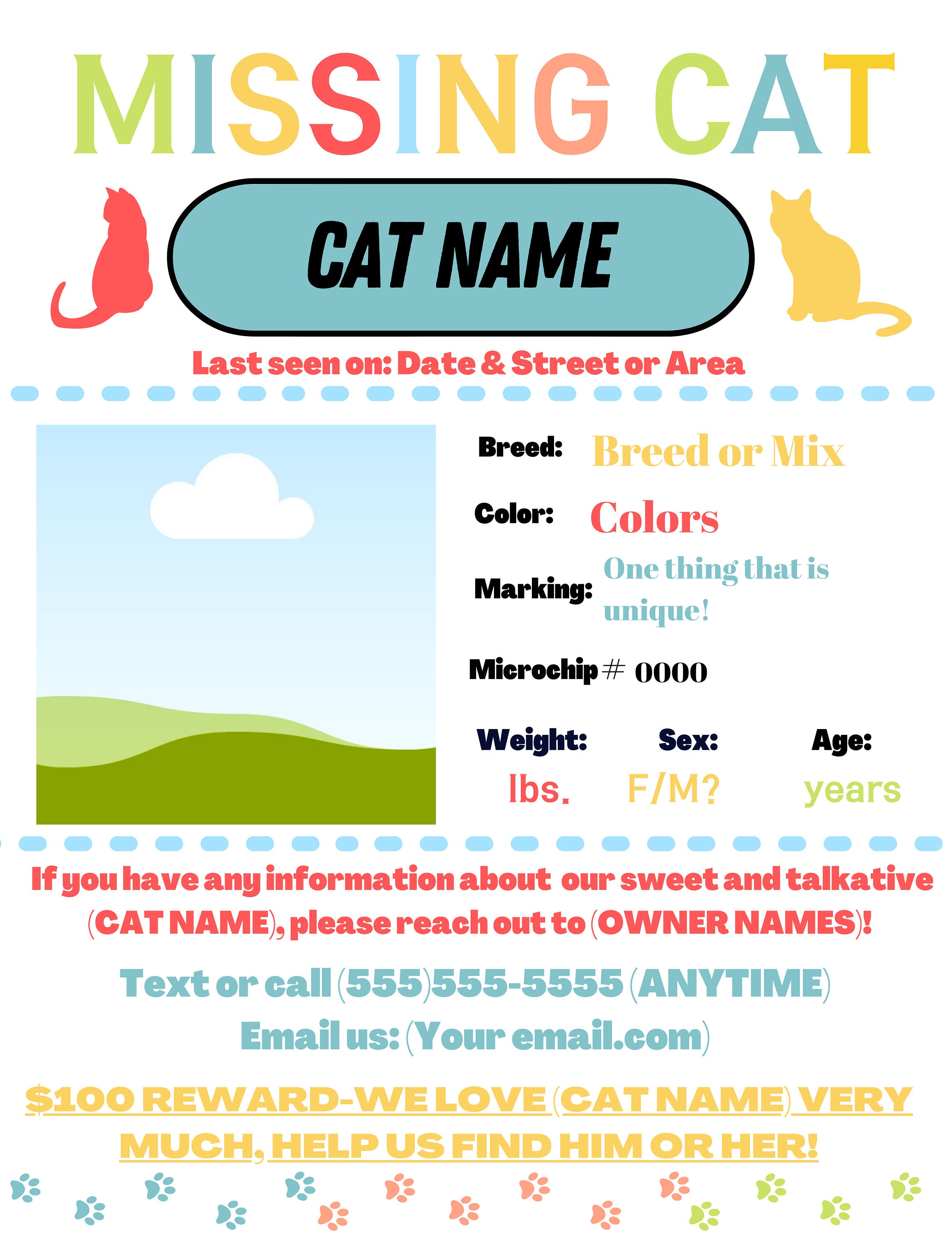 Missing Cat Flyer, Canva Missing Pet Template, Digital Downloads ...