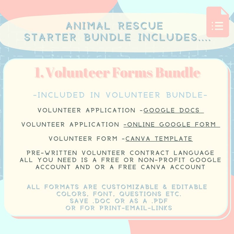 Animal Rescue Starter Templates, Volunteer and Adoption Forms (digital ...