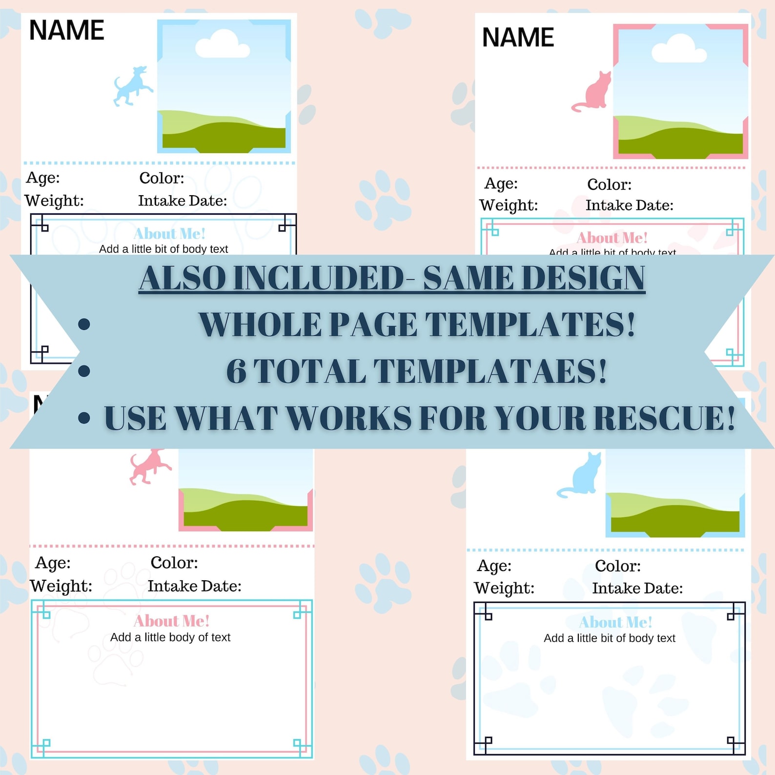 Canva Animal Rescue Printable Kennel Card, Animal Shelter Cage Card ...