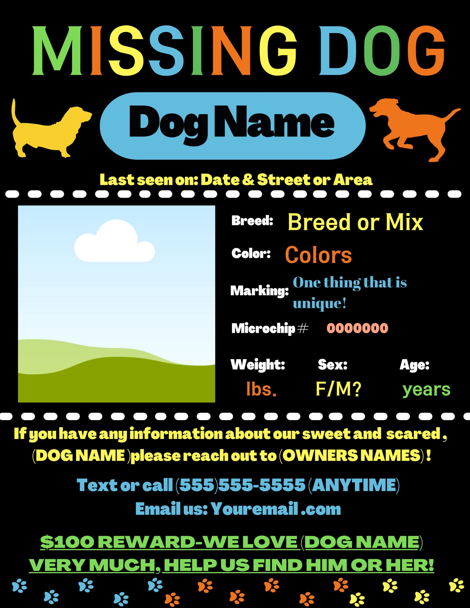 Missing Dog Flyer, Printable Lost Dog Pet Flyer, Digital Download With ...