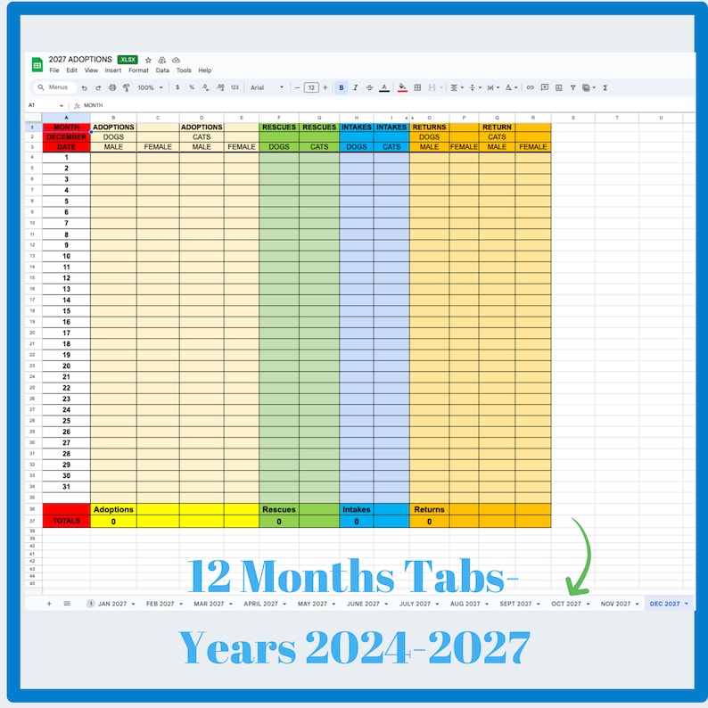 Animal Rescue Spreadsheet: Adoption, Return, Intake Tracker (excel ...