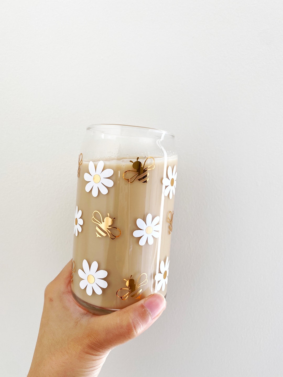 Personalized Floral Can Glass Iced Coffee Glass Cup - Etsy