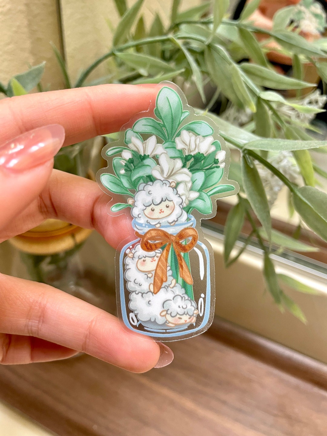 Transparent Cute Little Lamb Sticker | Sheep Sticker | White Flowers ...