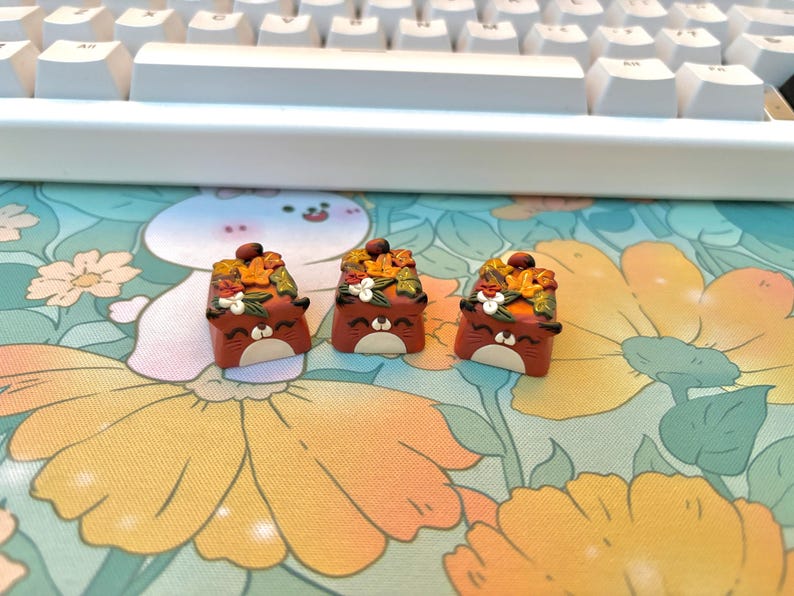 Cute Red Fox Keycap Fall Autumn Leaves Polymer Clay Keycap for Cherry ...
