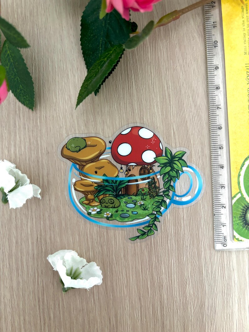Cottage Core Plant Frog Mushroom House Clear Vinyl Sticker| Transparent ...