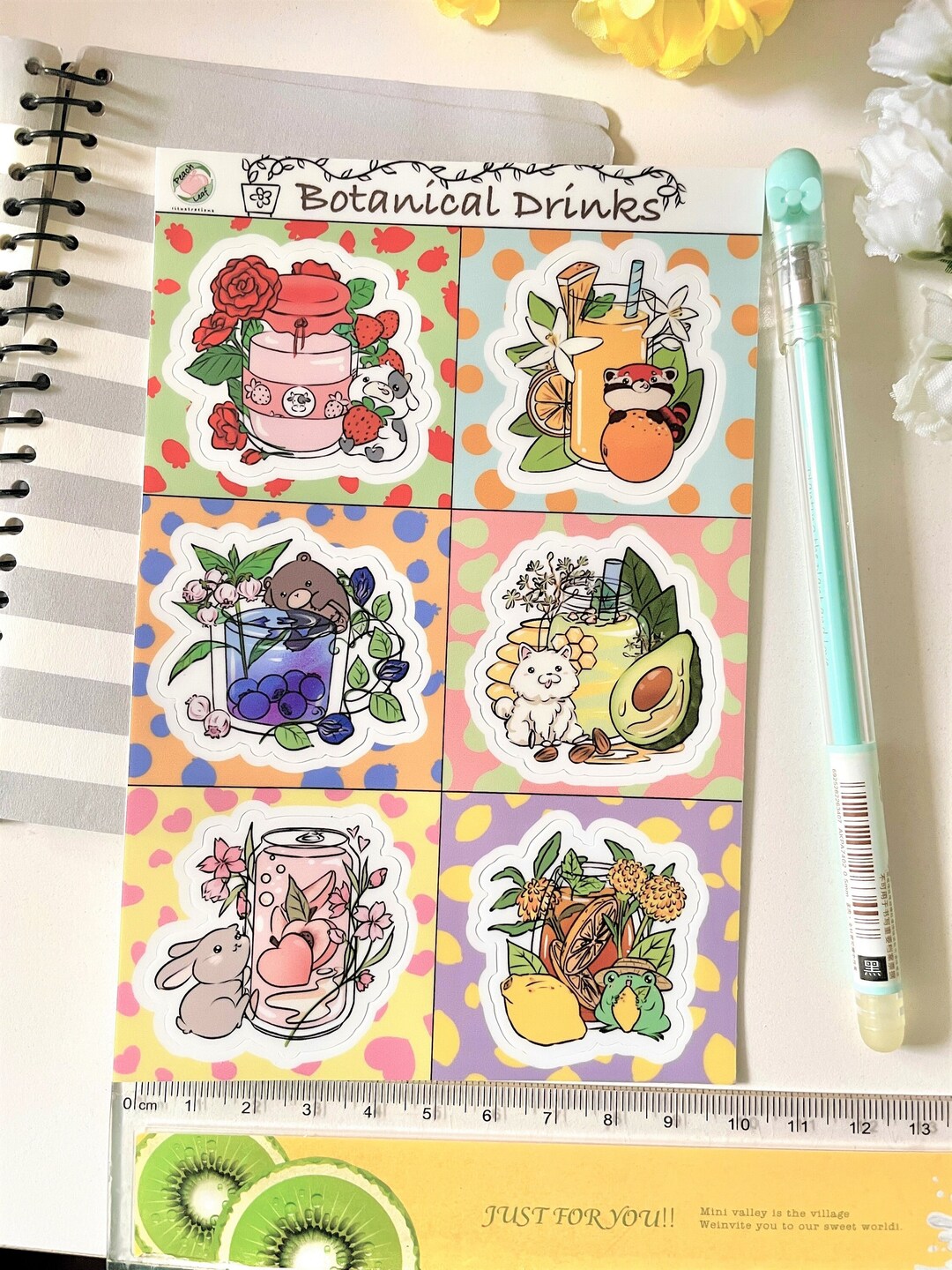 Cute Vinyl Plant and Animal Drinks Sticker Sheet | High Quality ...