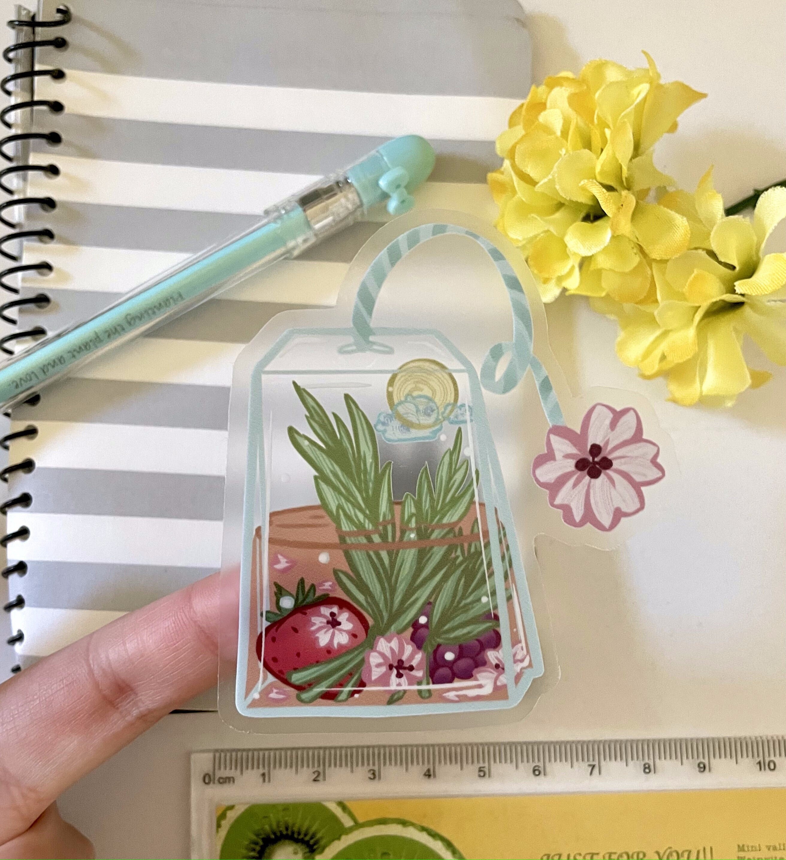 Flower Tea Bag Clear Vinyl Sticker Strawberry Tea Fruit Tea - Etsy