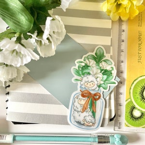 Transparent Cute Little Lamb Sticker | Sheep Sticker | White Flowers ...