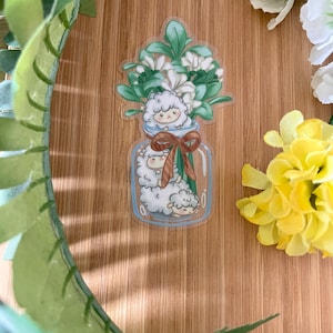 Transparent Cute Little Lamb Sticker | Sheep Sticker | White Flowers ...