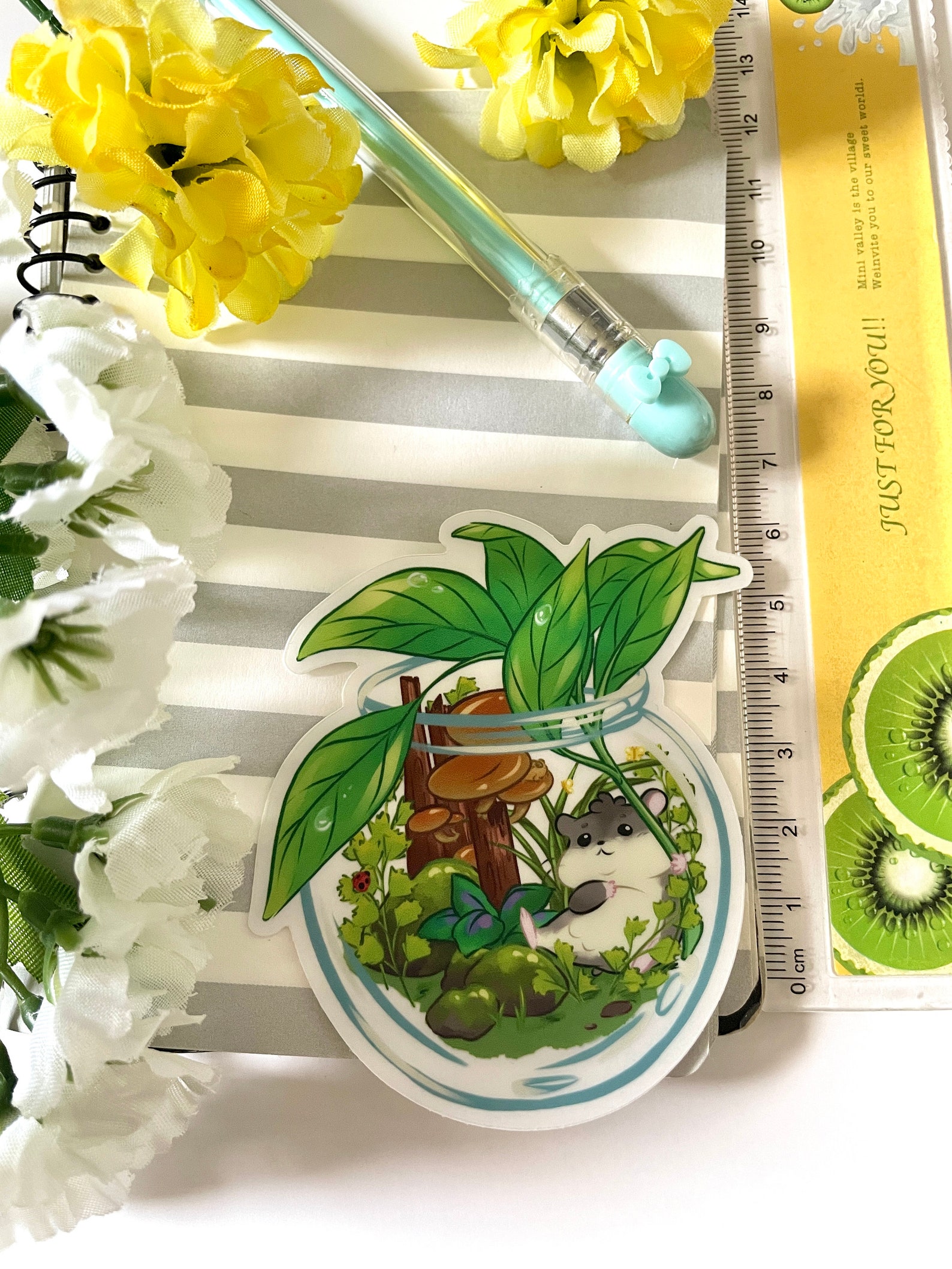 Cute Hamster Terrarium Clear Vinyl Sticker | Plants and Nature | Laptop ...