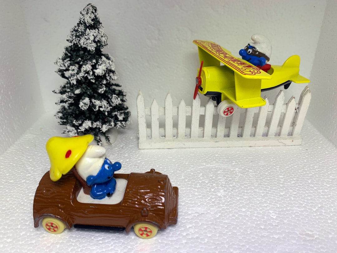 Set of 2 Vintage1982 ERTL Smurf Car Figures Redwood Smurf-about & Aero ...