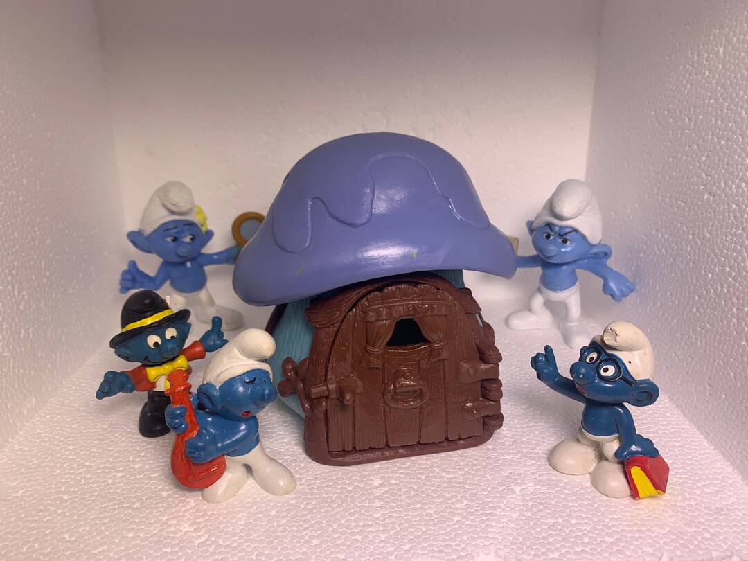 COTTAGE-20 Smurfs Village Vintage Mushroom Smurf Cottage Wt Blue Roof ...