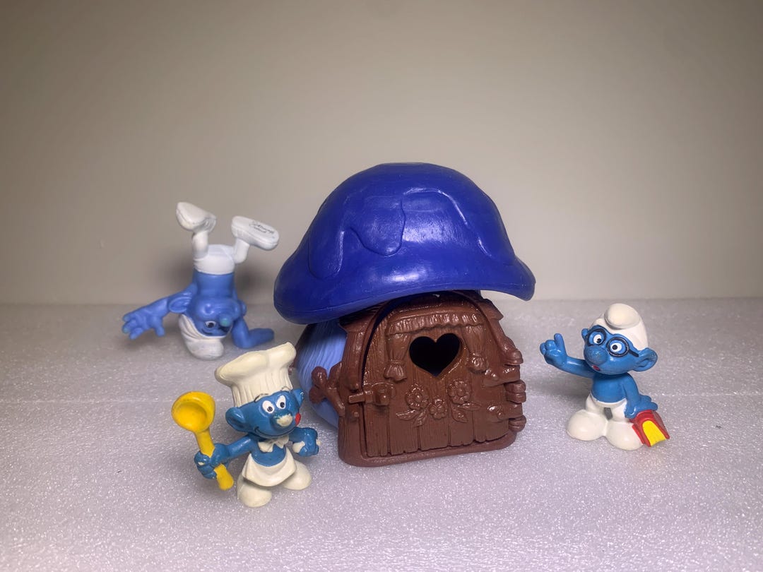 COTTAGE-57 Smurfs Village Vintage Mushroom Smurf Cottage Wt Blue Roof ...