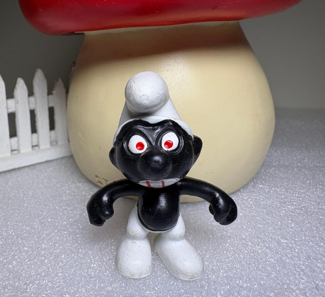 2.0007-30- Rare vintage Smurfs Figure- 20007 Angry Smurf Wt Red Teeth ...