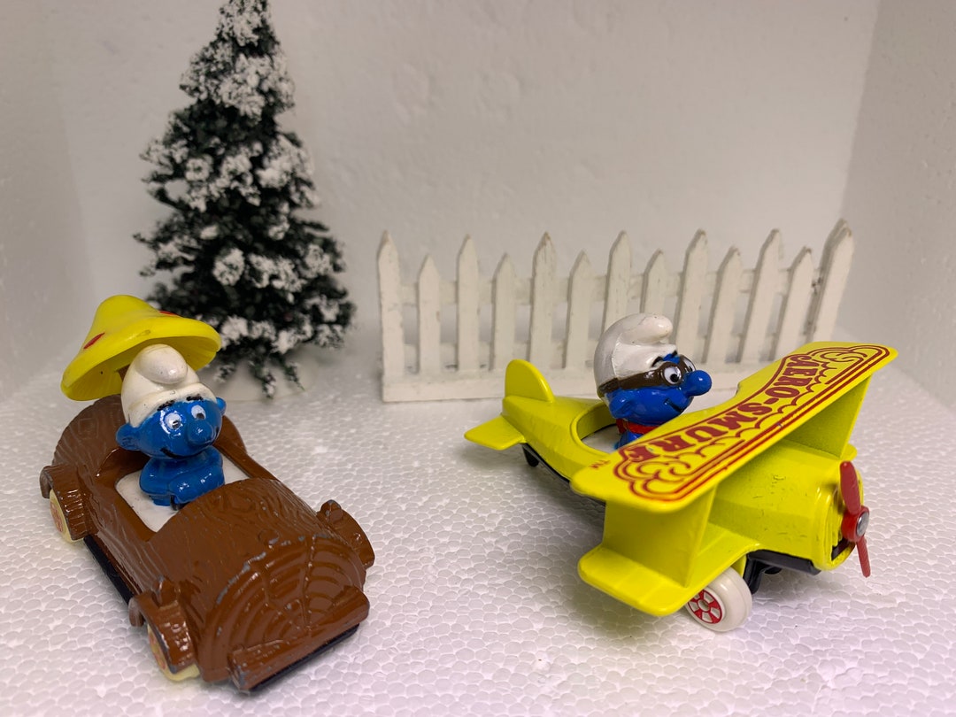 ERTL-0205 Set of 2 Vintage 1982 ERTL Smurf Car Figures- Redwood Smurf ...