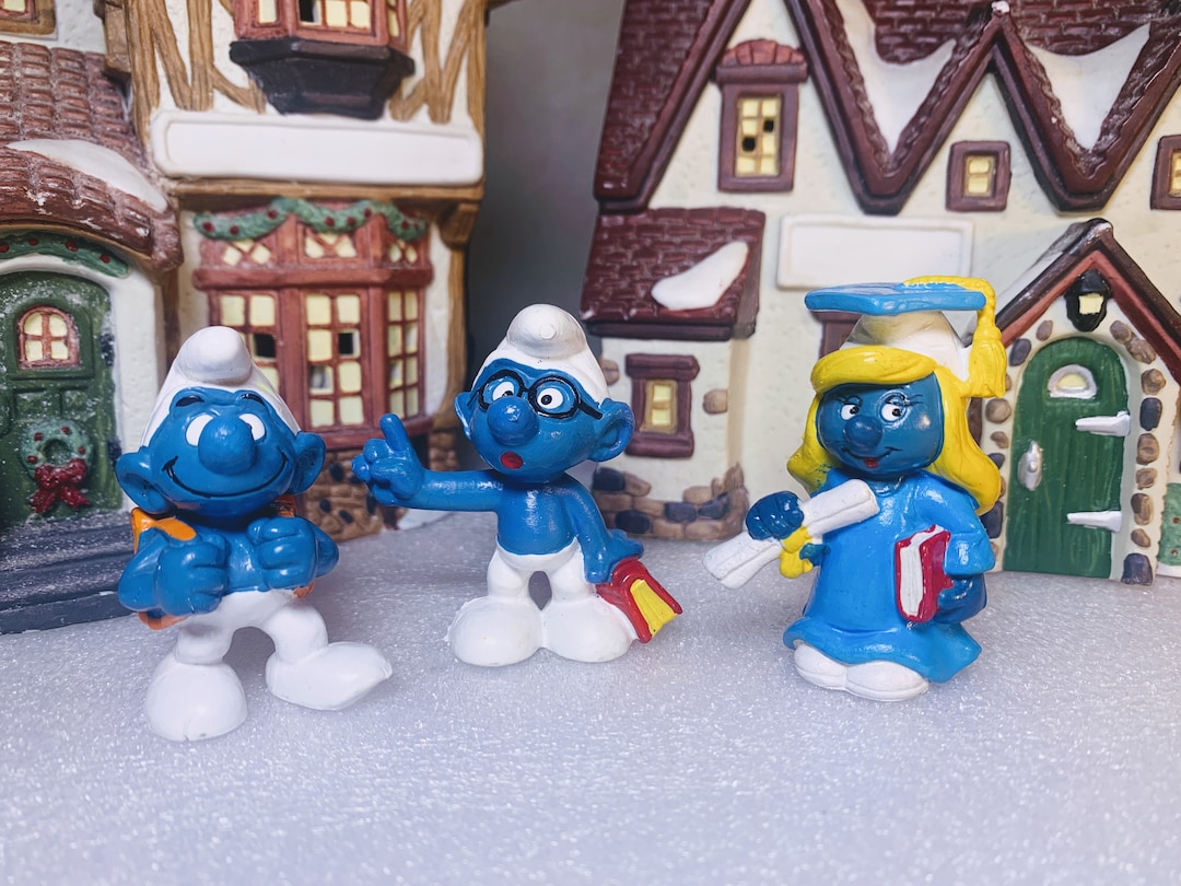 Lot of 3 Vintage Smurf Figures SCHOOL Theme 20094 Bookworm Brainy 20103 ...