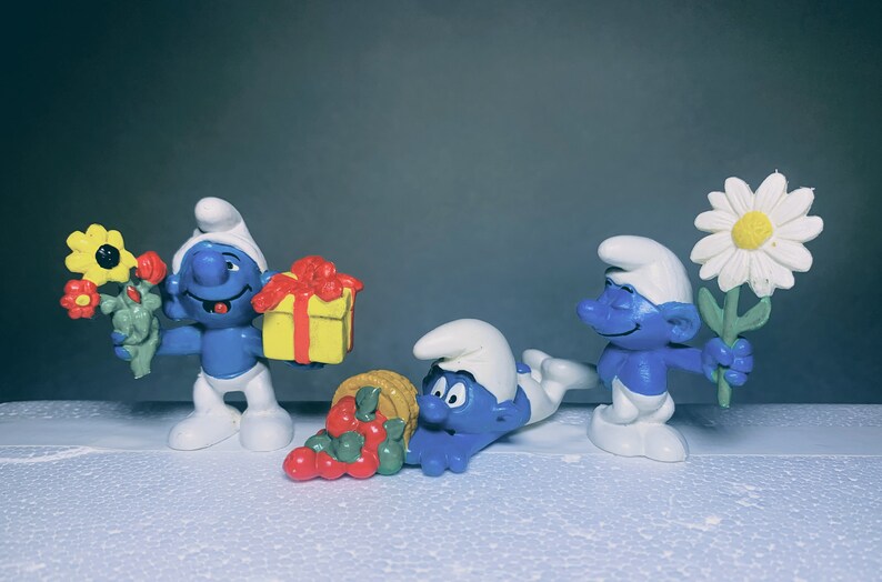 FLOWERS-0303 Set of 3 Vintage Pre-owned FLOWERS Theme Smurf Figures ...