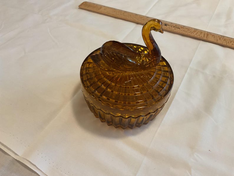 Jeanette Glass Amber Swan Powder/lipstick Holder Dish - Etsy