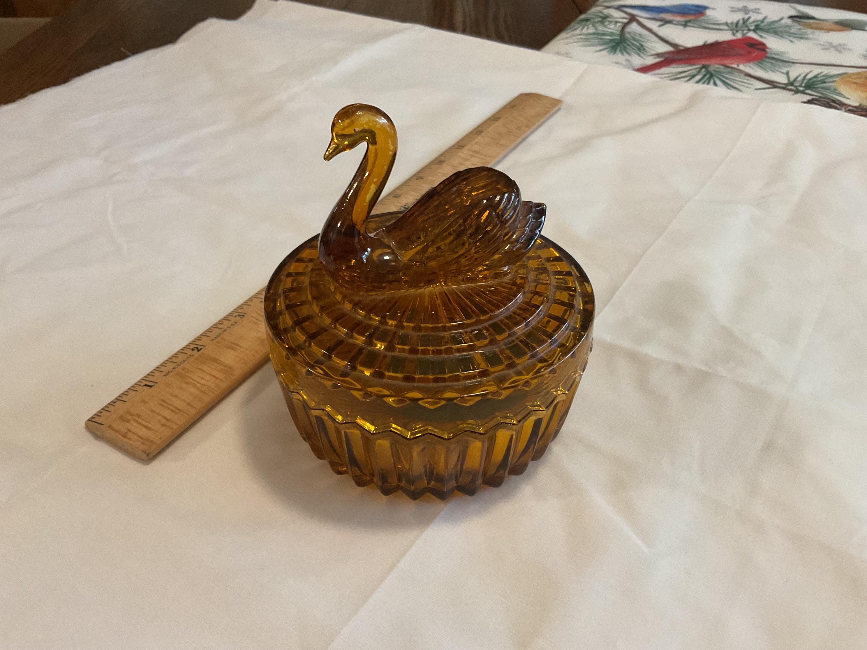 Jeanette Glass Amber Swan Powder/lipstick Holder Dish - Etsy