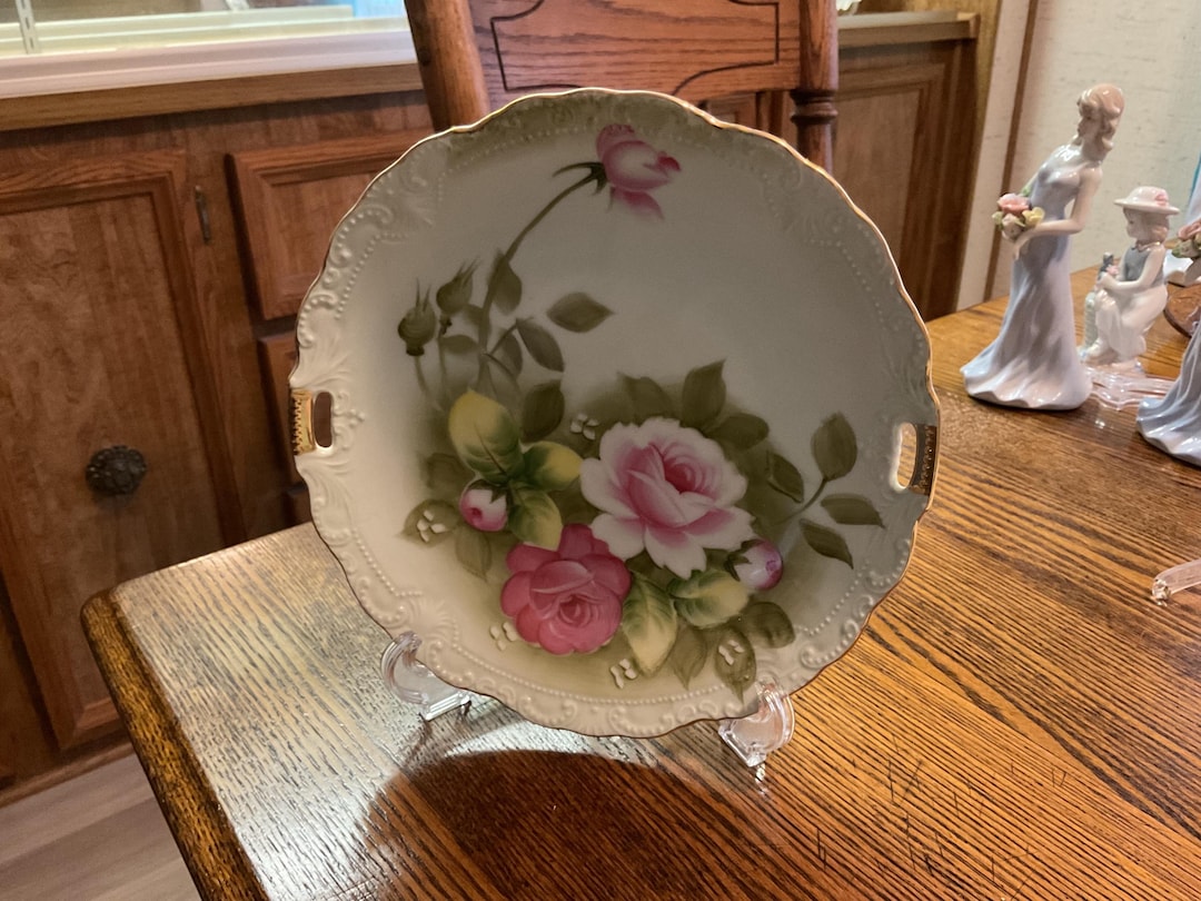 Lefton China Green Heritage Rose Two Handled Tray - Etsy