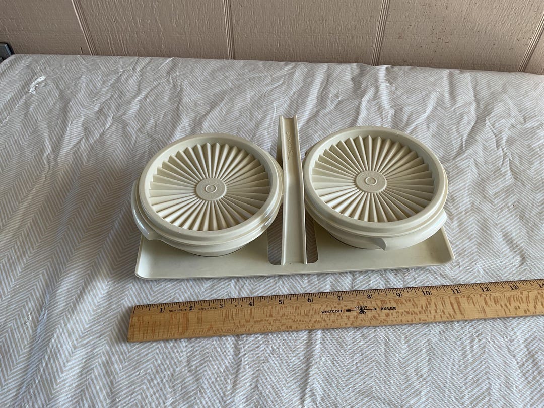 Tupperware Condiment Caddy, Two Bowls With Lids and Tray - Etsy