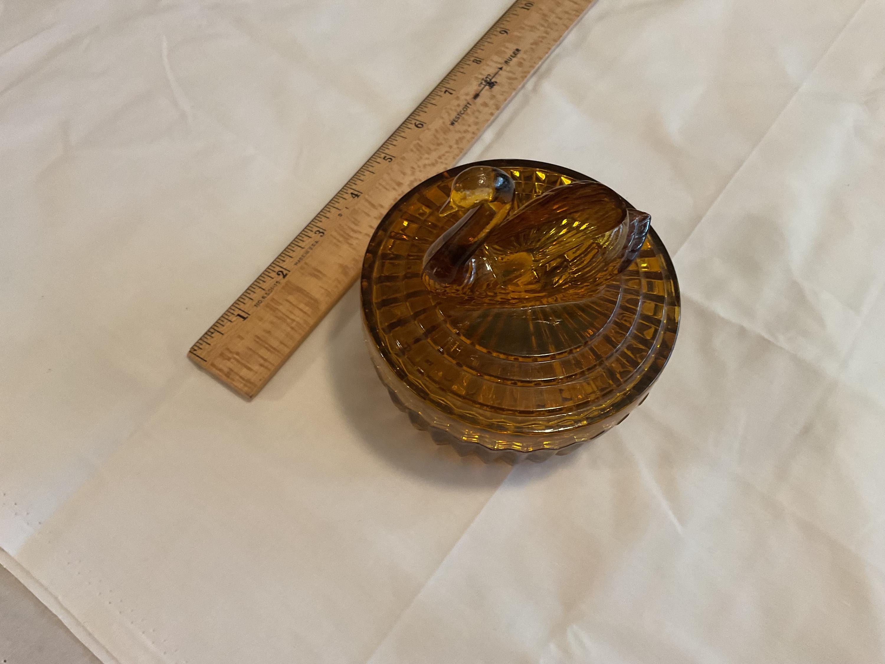 Jeanette Glass Amber Swan Powder/lipstick Holder Dish - Etsy