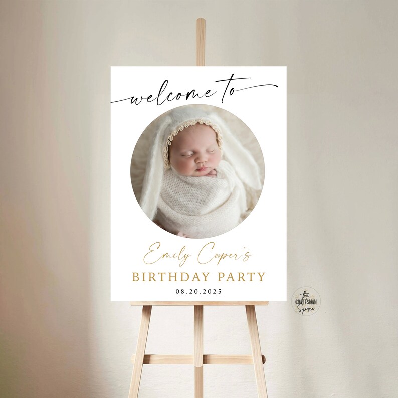 Modern Photo Birthday Welcome Sign: Minimalist Party Decor (printable ...