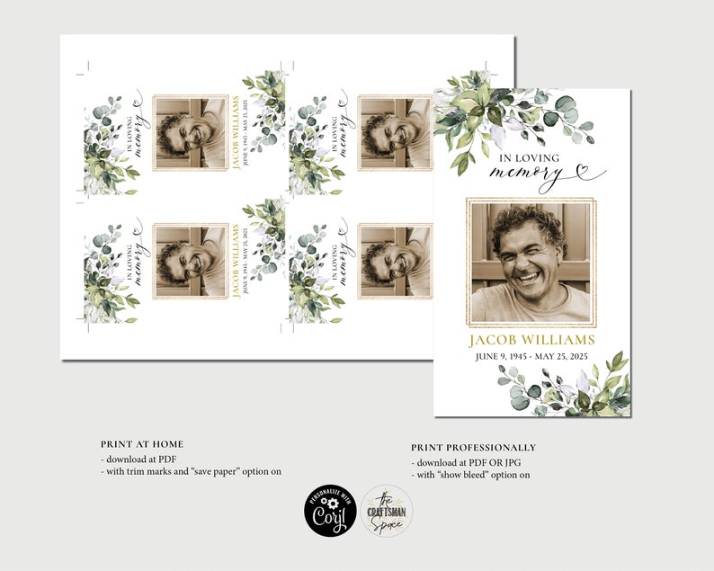 Greenery Funeral Prayer Card Printable Memorial Prayer Card - Etsy