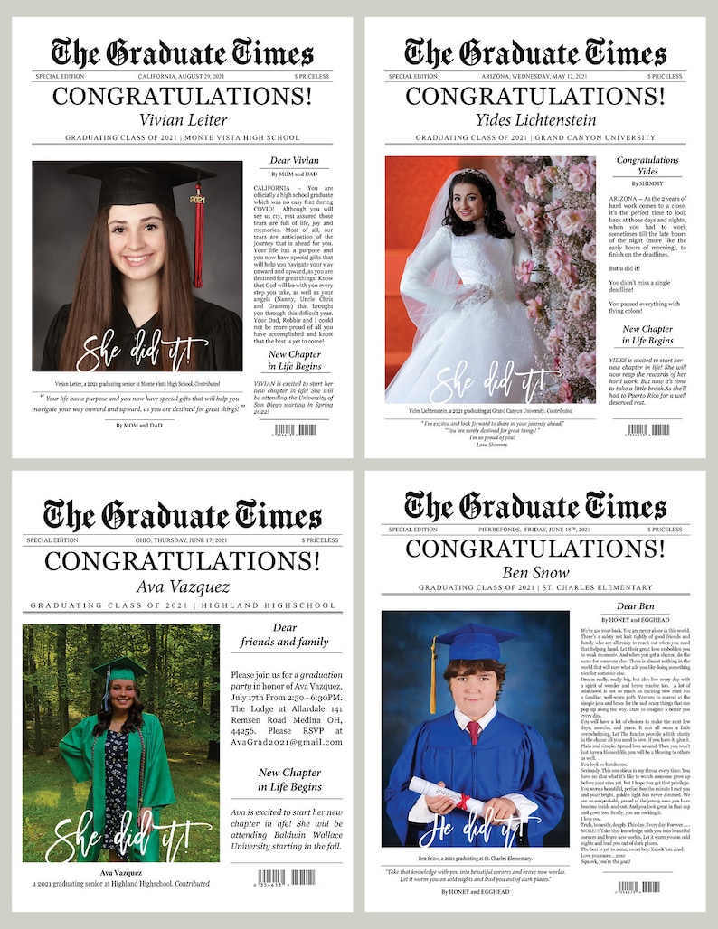 Graduate Printable Newspaper Keepsake Graduation Gift for - Etsy