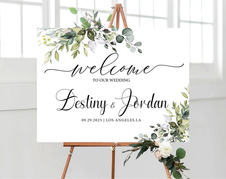 Greenery With Blush Pink Wedding Welcome Sign, Rustic Welcome Sign ...